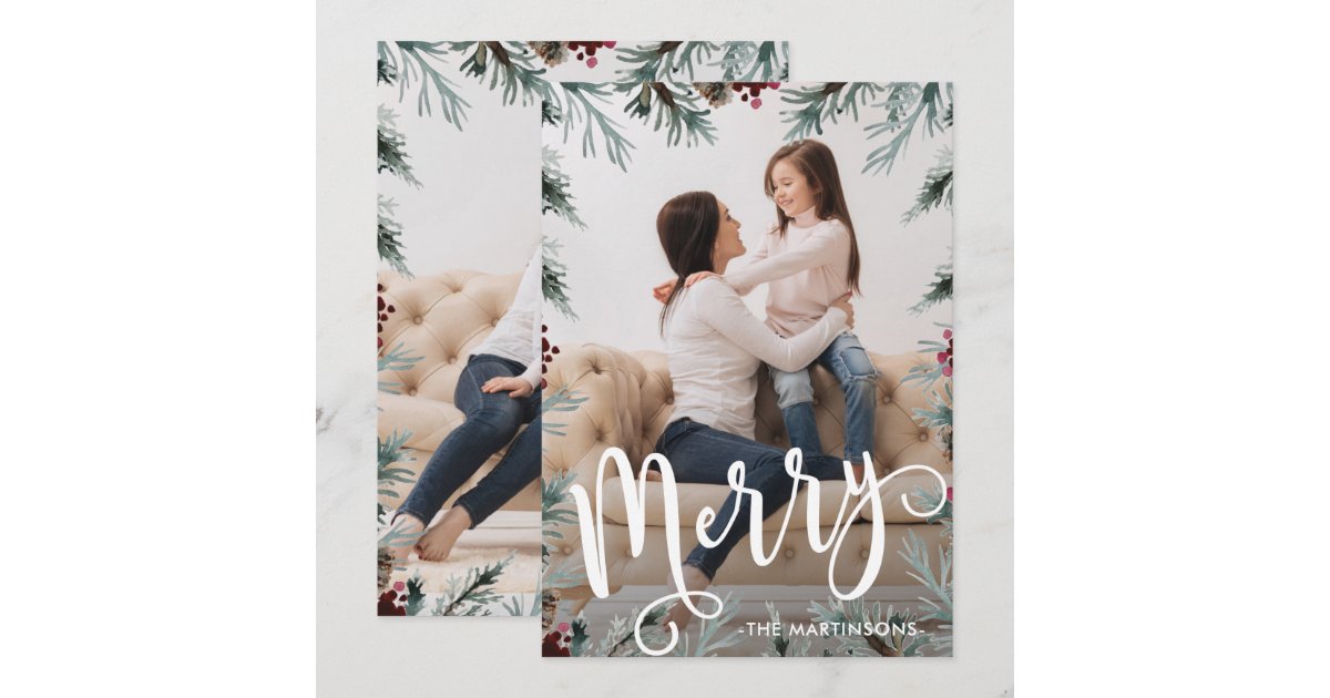 Rustic Christmas Frame Two Photo Holiday Card | Zazzle