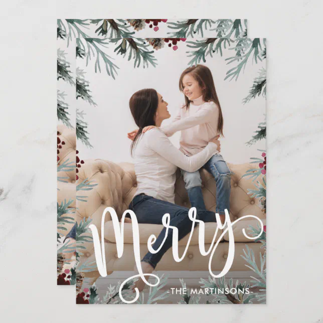 Rustic Christmas Frame Two Photo Holiday Card | Zazzle