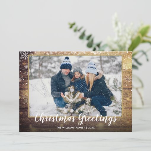 Rustic Christmas Greetings Photo Country Wood Holiday Card | Zazzle