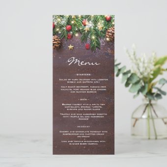 Rustic Christmas Holiday Dinner Party Menu | Zazzle
