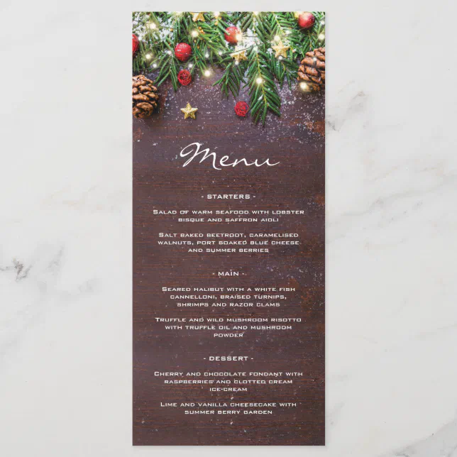 Rustic Christmas Holiday Dinner Party Menu | Zazzle