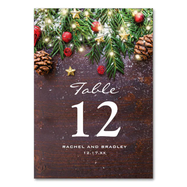 Rustic Christmas Holiday Party Table Number | Zazzle