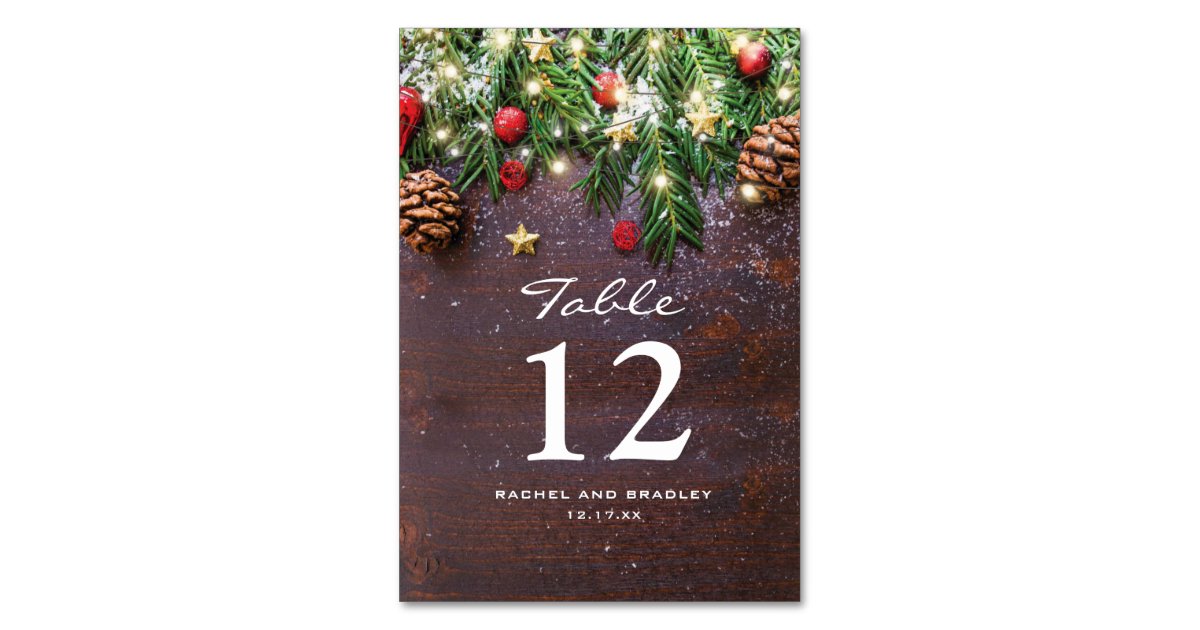 Rustic Christmas Holiday Party Table Number | Zazzle
