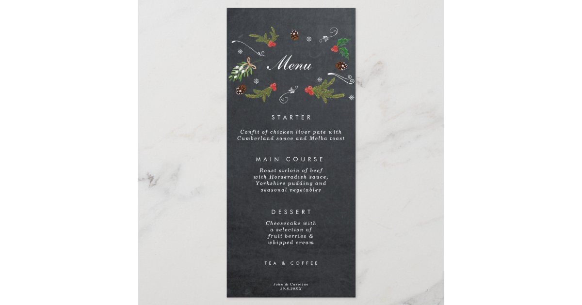 rustic christmas holiday wedding menu cards | Zazzle
