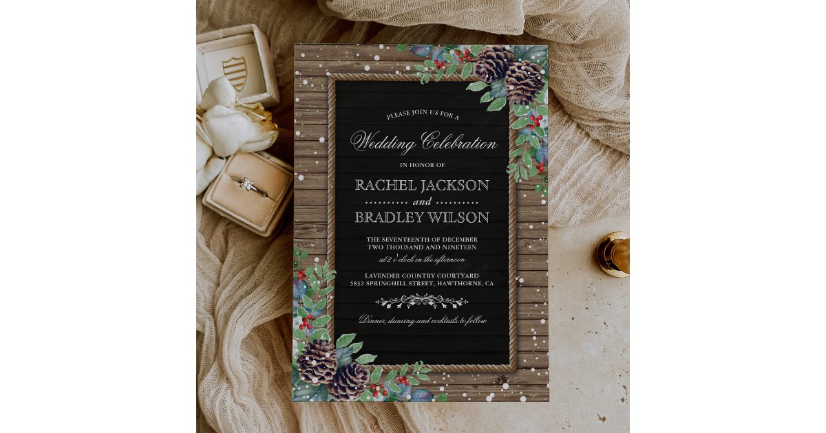 Rustic Christmas Invites | Winter Wedding | Zazzle