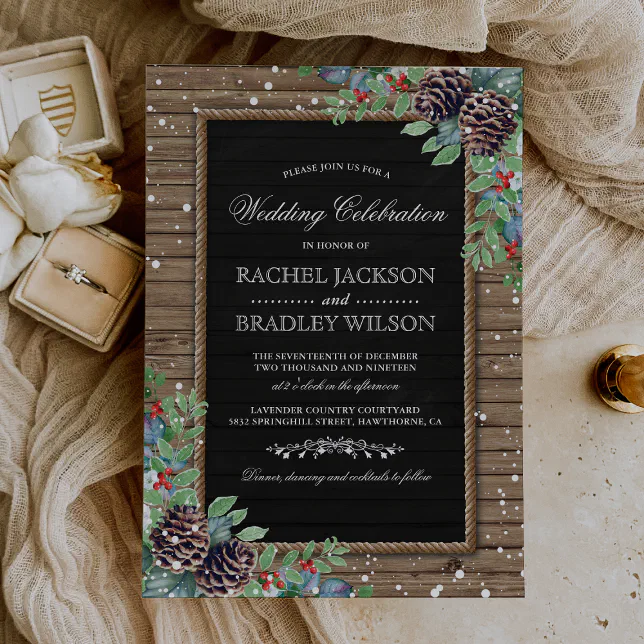Rustic Christmas Invites | Winter Wedding | Zazzle