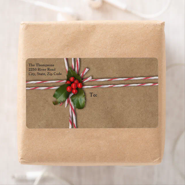 Rustic Christmas Kraft Paper with Holly Berries Label | Zazzle