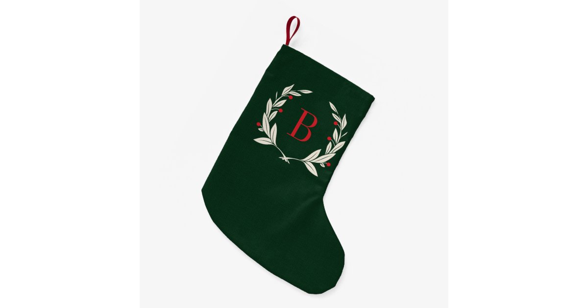 Rustic Christmas Laurel Wreath Monogram Small Christmas Stocking | Zazzle