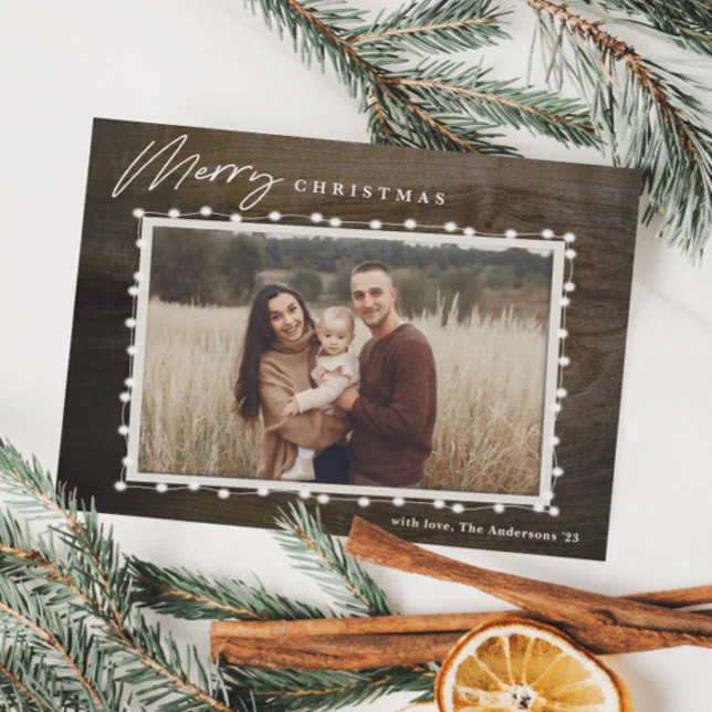 Rustic Christmas Lights Photo Holiday Card | Zazzle