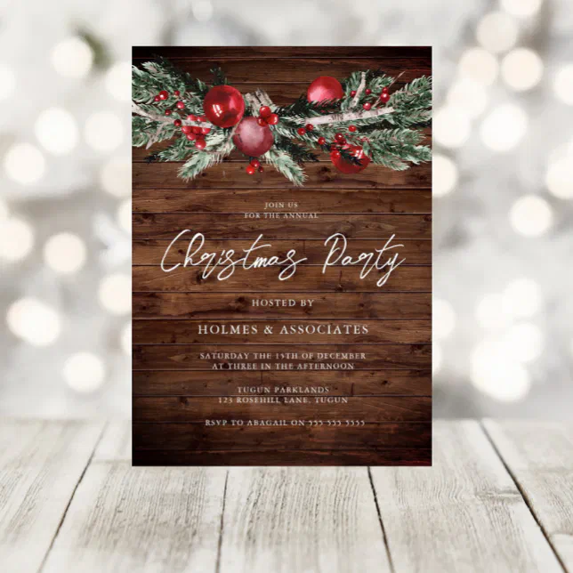 Rustic Christmas Office Corporate Christmas Party Invitation | Zazzle