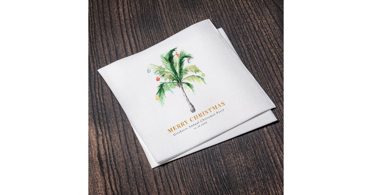 Rustic Christmas Palm Tree Watercolor Paper Napkins | Zazzle