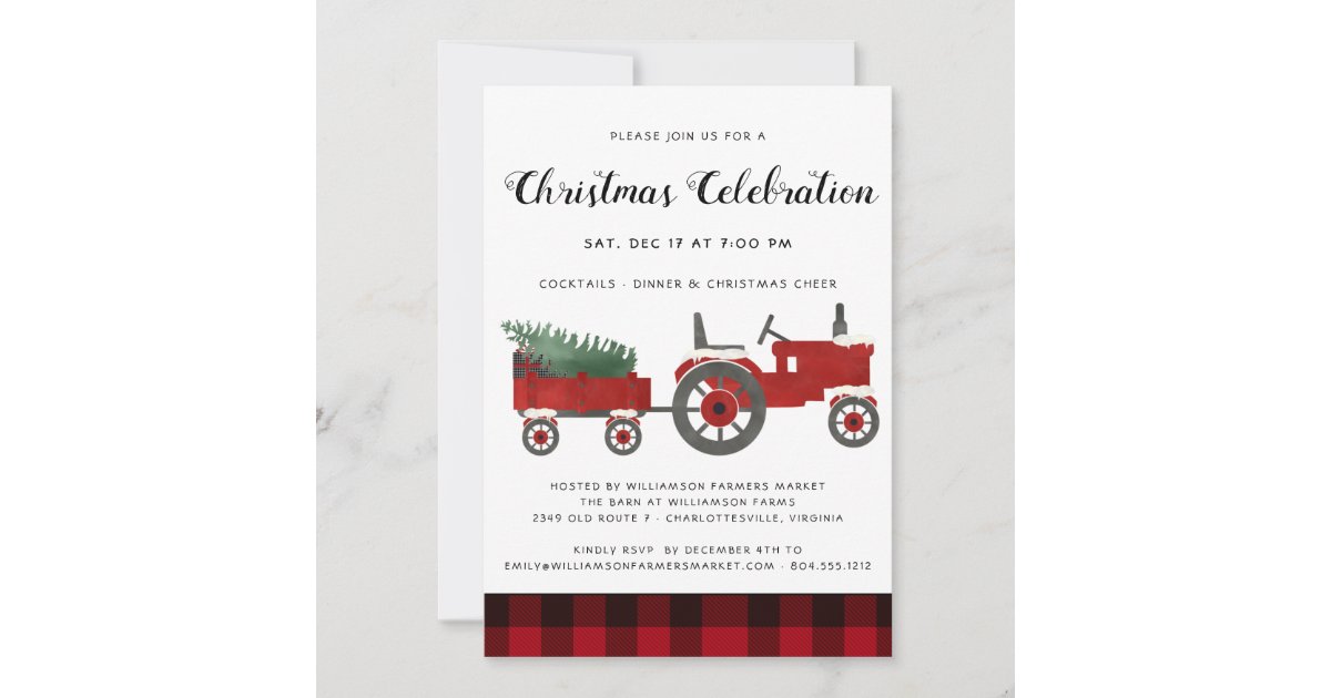 Rustic Christmas Party Country Buffalo Plaid Invitation | Zazzle