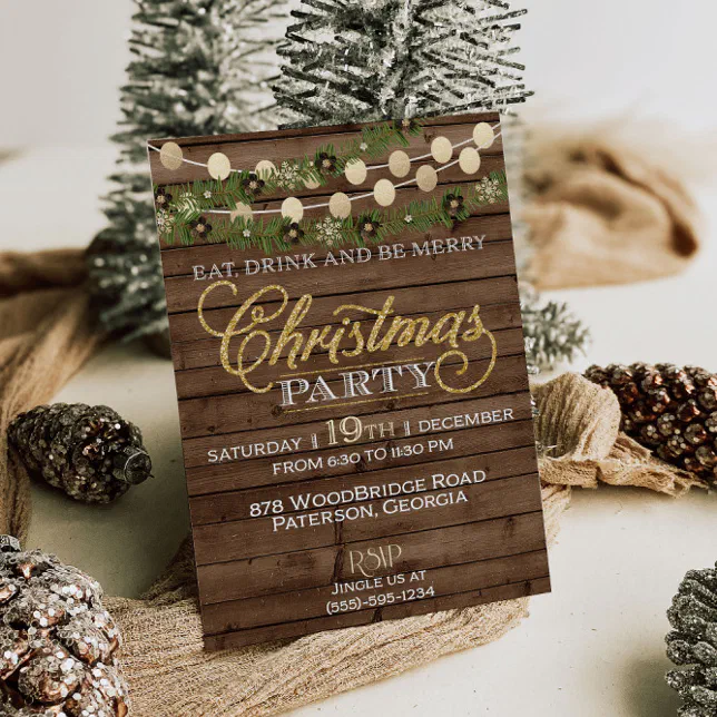 Rustic Christmas Party Invitation | Zazzle