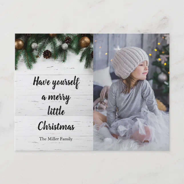 Rustic Christmas pine tree on wood custom photo Holiday Postcard | Zazzle