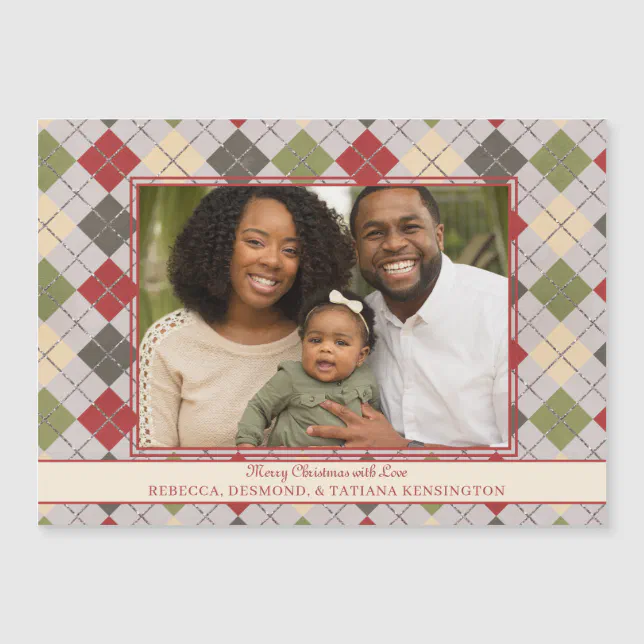 Rustic Christmas Red Green Argyle Holiday Photo | Zazzle