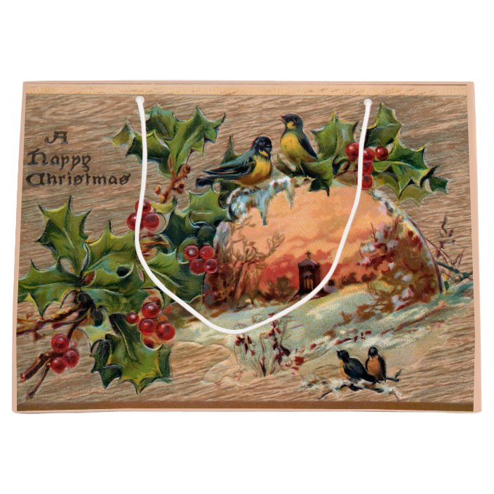 Rustic Christmas Scene on Weathered Wood Large Gift Bag | Zazzle.com