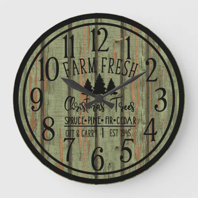 Rustic Christmas Tree Farm Round Wood Wall Clock | Zazzle