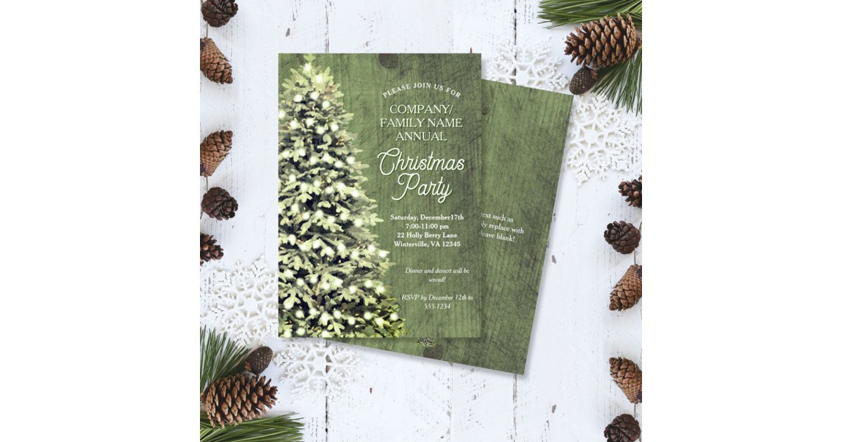 Rustic Christmas Tree Green Company Holiday Party Invitation | Zazzle