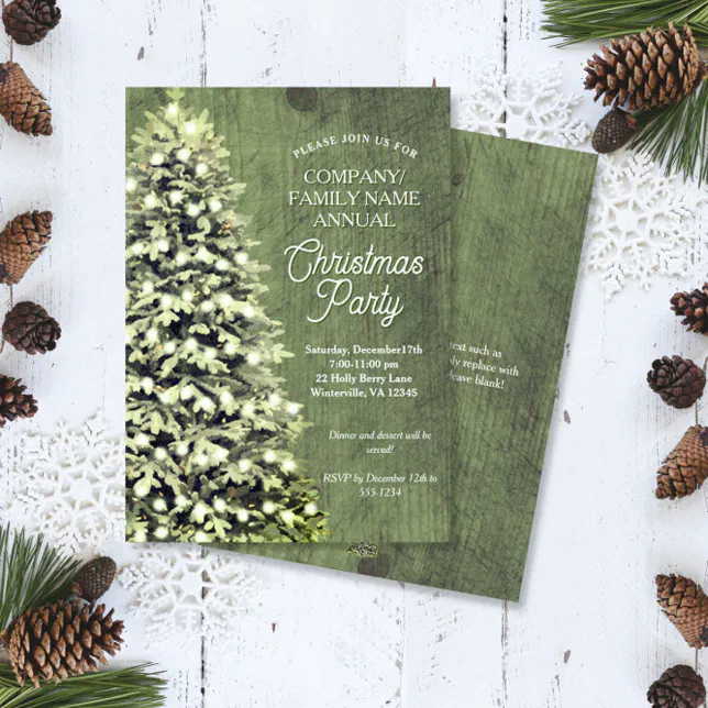 Rustic Christmas Tree Green Company Holiday Party Invitation Zazzle