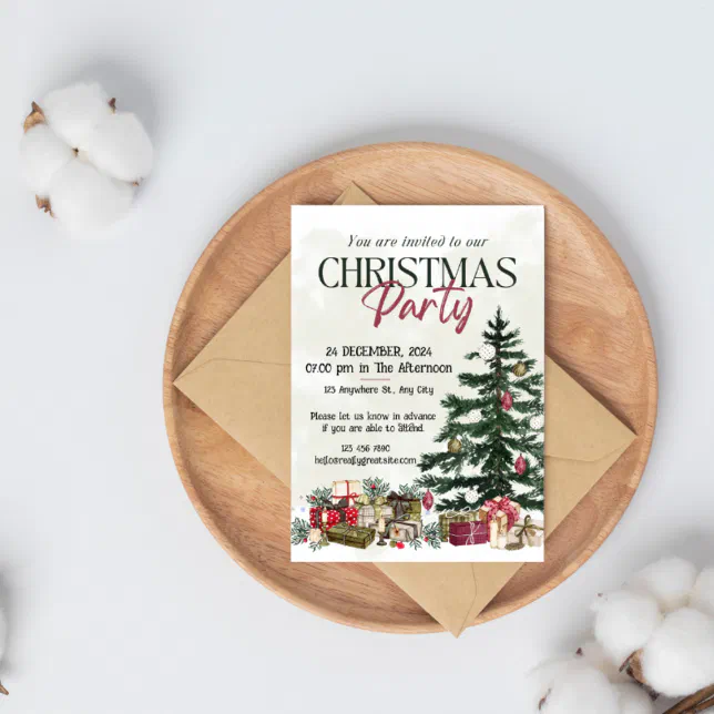 Rustic Christmas Tree Party Invitation | Zazzle