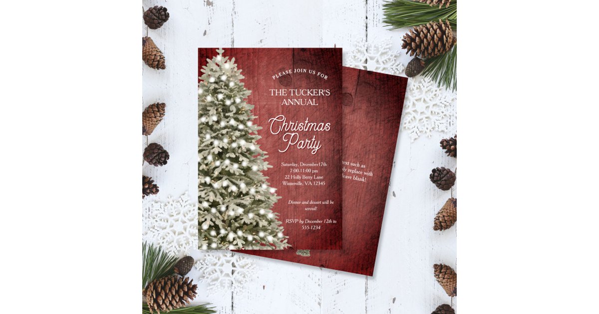 Rustic Christmas Tree Red Company Holiday Party Invitation | Zazzle