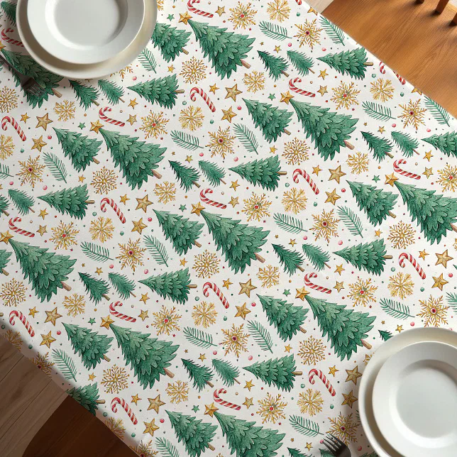 Rustic Christmas trees earthy red green tablecloth | Zazzle