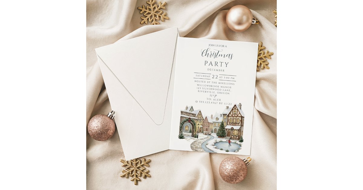 Rustic Christmas Village Celebration Invitation | Zazzle