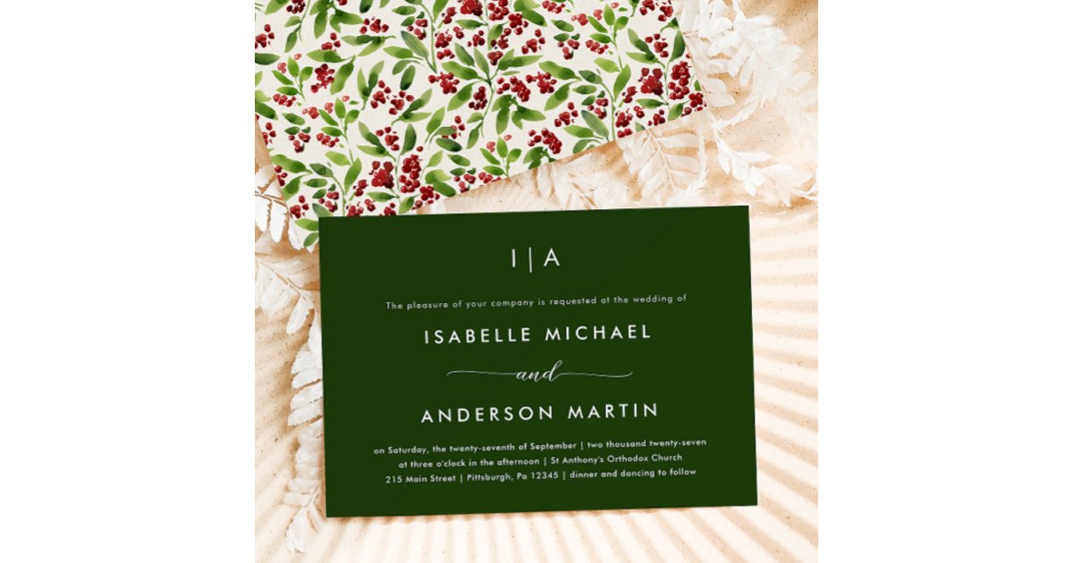 Rustic Christmas Wedding Green Invitation | Zazzle