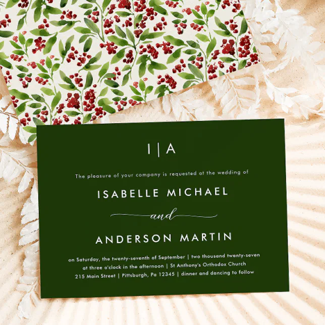 Rustic Christmas Wedding Green Invitation | Zazzle