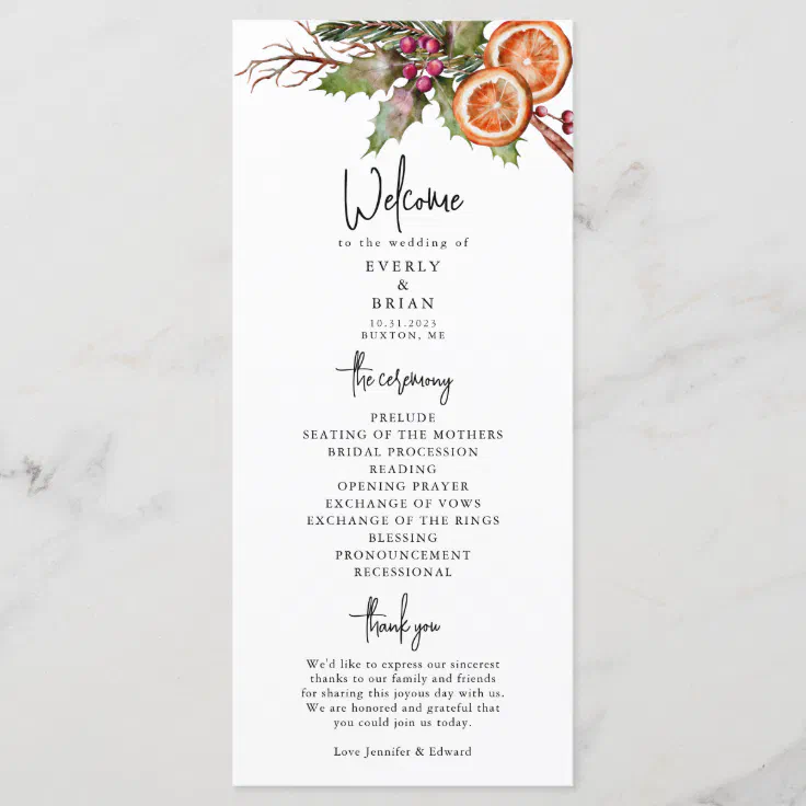 Rustic Christmas Wedding Program | Zazzle