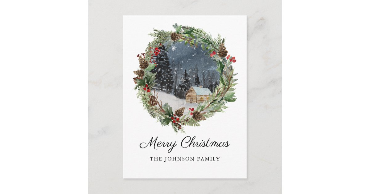 Rustic Christmas Winter Mountain Cabin Holiday Postcard | Zazzle