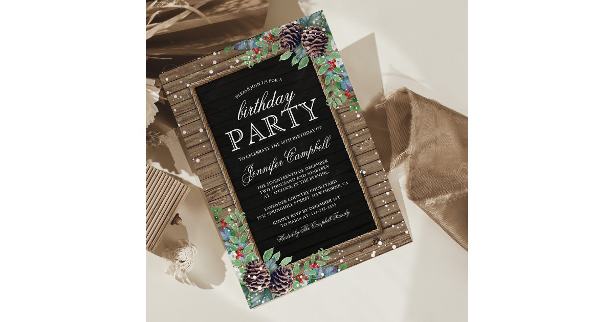 Rustic Christmas Winter Themed Birthday Party Invitation | Zazzle