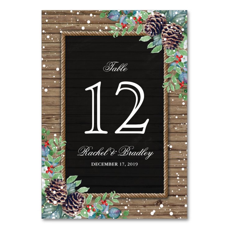 Rustic Christmas Winter Wedding Table Numbers | Zazzle