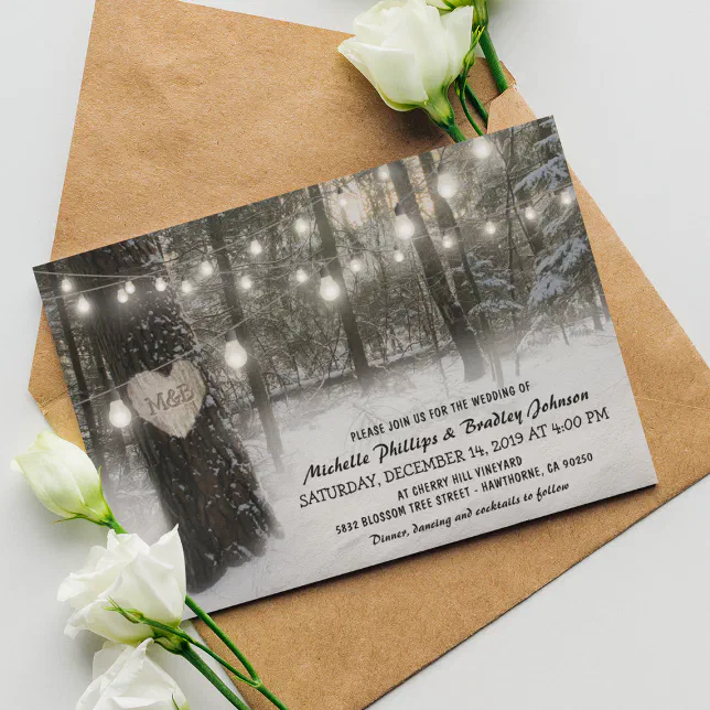 Rustic Christmas Winter Woodland Wedding Invitation | Zazzle