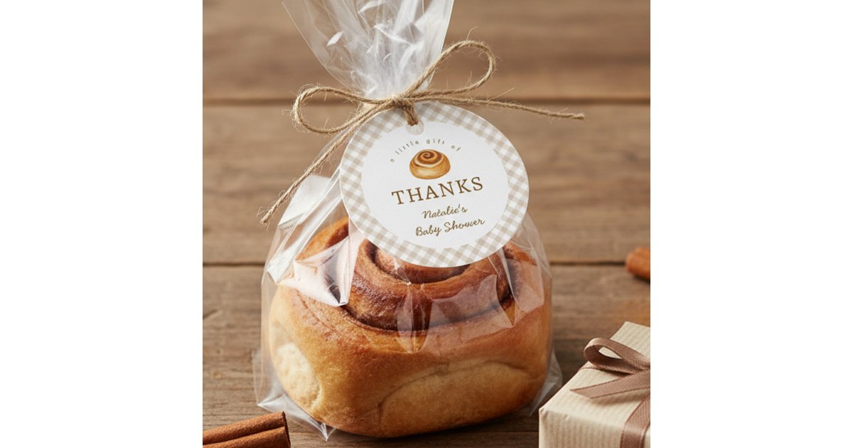 Rustic Cinnamon Bun In The Oven Baby Shower Favor Tags | Zazzle