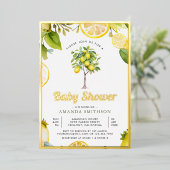 Rustic Citrus Lemon Tree Baby Shower Gold Foil Invitation | Zazzle
