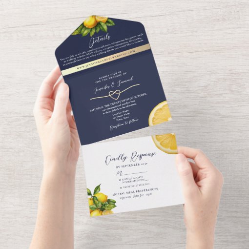 Rustic Citrus Lemon Wedding All In One Invitation | Zazzle
