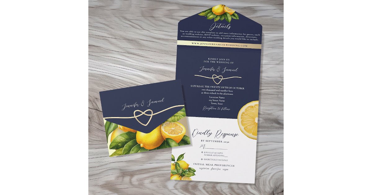Rustic Citrus Lemon Wedding All In One Invitation | Zazzle