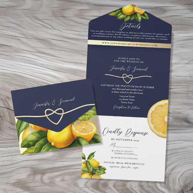 Rustic Citrus Lemon Wedding All In One Invitation | Zazzle