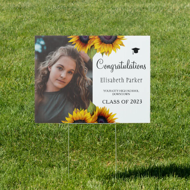 Rustic class of year sunflower congrats grad photo sign | Zazzle