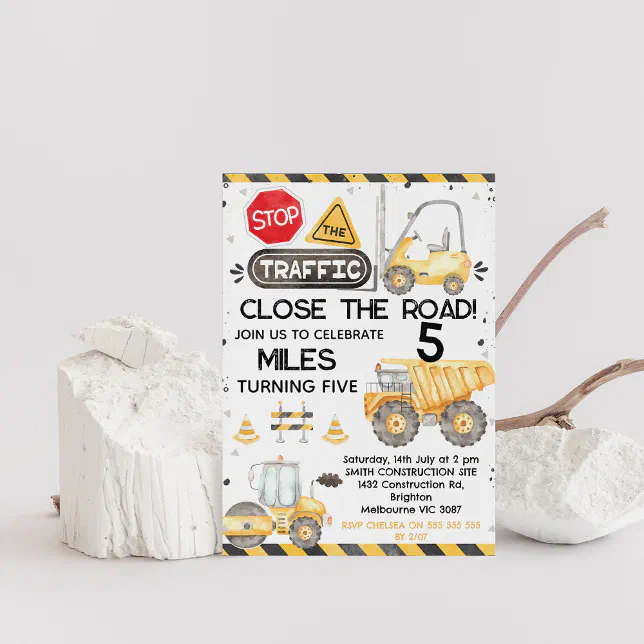 Rustic Close The Road Construction Birthday Invitation | Zazzle
