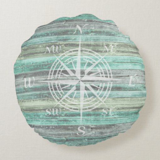 Rustic Coastal Decor Compass Rose Round Pillow | Zazzle