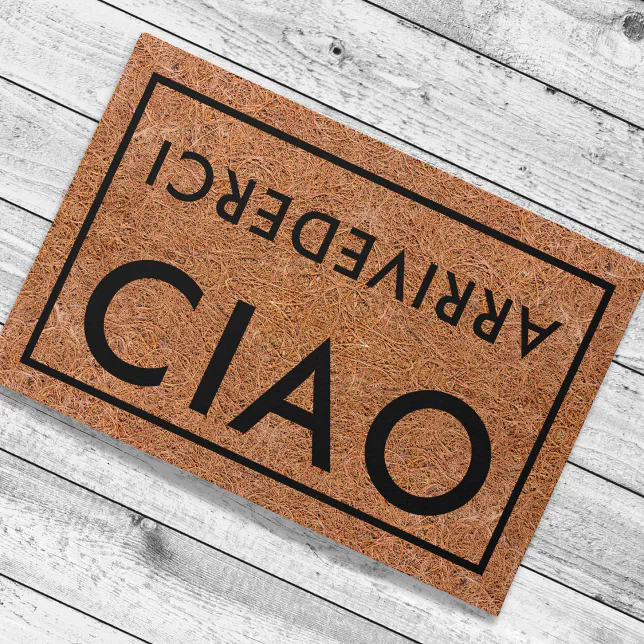 Rustic Coir Black Ciao Arrivederci Italian Welcome Doormat | Zazzle