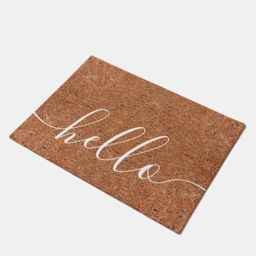 Rustic Coir Script Hello Doormat | Zazzle