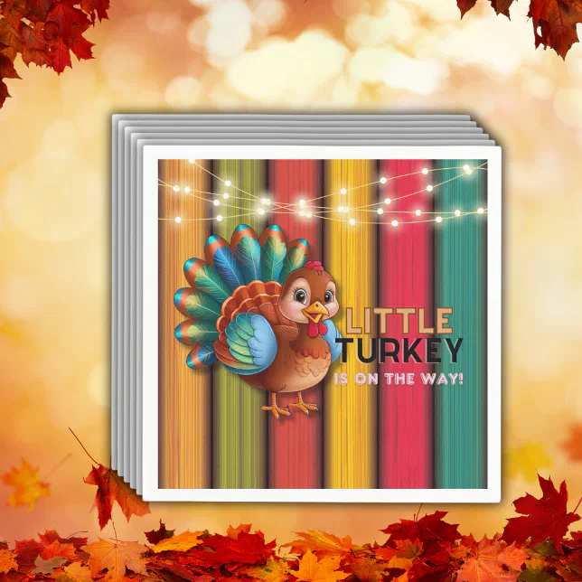 Rustic Colorful Little Turkey Baby Shower Napkins | Zazzle