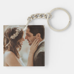 Rustic Conifer Pine Cone Save The Date Photo Keychain | Zazzle