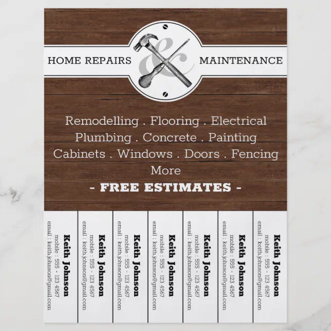 Rustic Construction Wood Grain Vintage Handyman Flyer | Zazzle