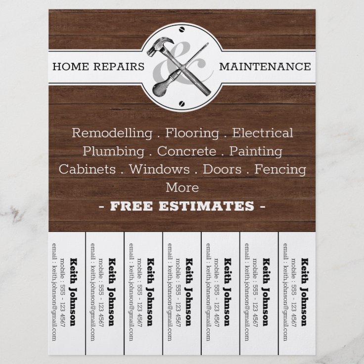 Rustic Construction Wood Grain Vintage Handyman Flyer | Zazzle