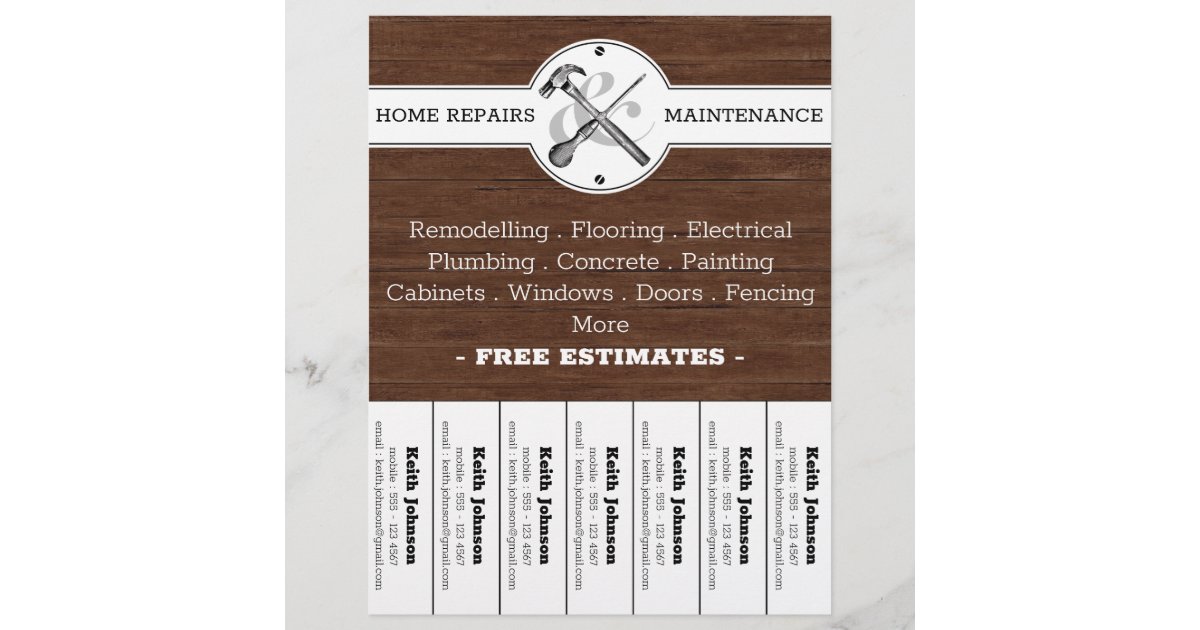 Rustic Construction Wood Grain Vintage Handyman Flyer | Zazzle