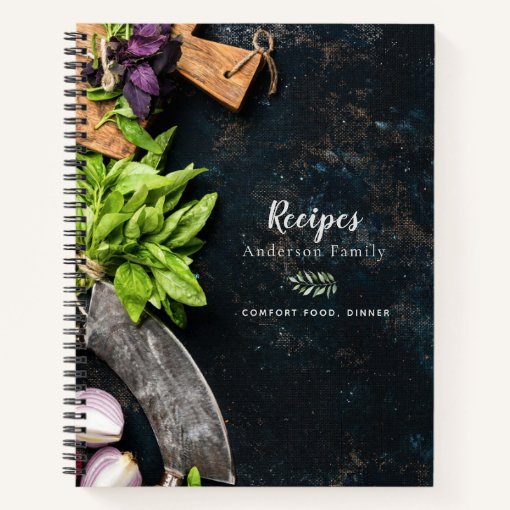 Rustic cookbook family dinner food recipes notebook | Zazzle